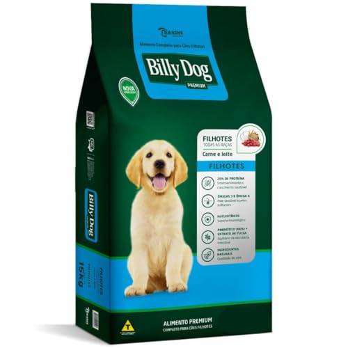 Ração Billy Dog Filhotes, sabor carne e leite, 10,1Kg